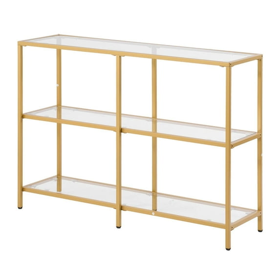 3-Tier Glass Console Table with Tempered Glass Top & Iron Legs, Golden ...