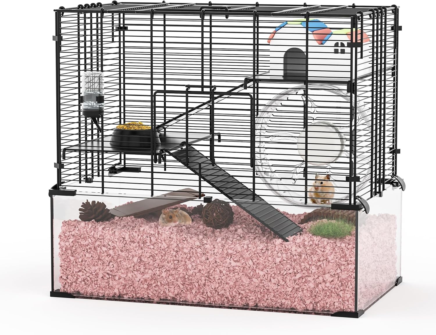 3-Tier Glass Hamster Tank, Large Hamster Cage Habitat with 11inch Big ...