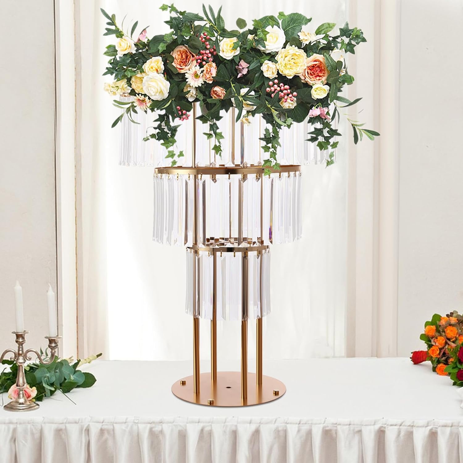 3 Tier Gold Wedding Crystal Flower Vase, Luxury Tall Gold Crystal ...