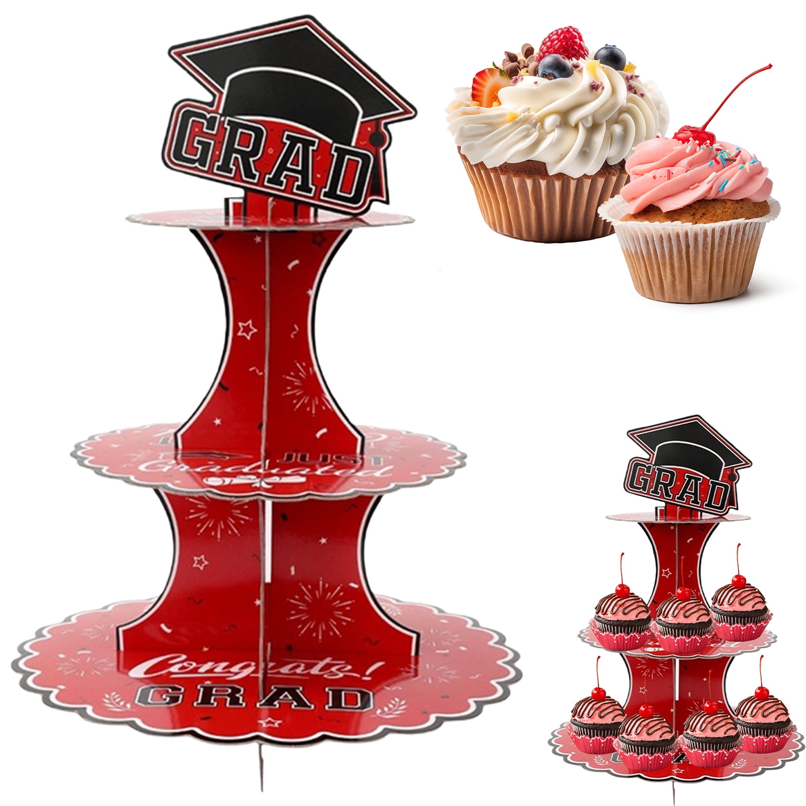 3 Tier Graduate Cupcake Stand Cupcake Stand Cardboard – Easy To ...