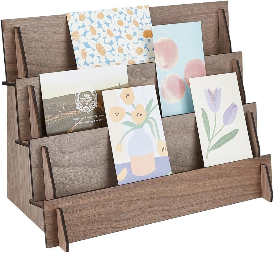 3-Tier Greeting Card Display Stand Brown Wooden Sticker Display Stand ...