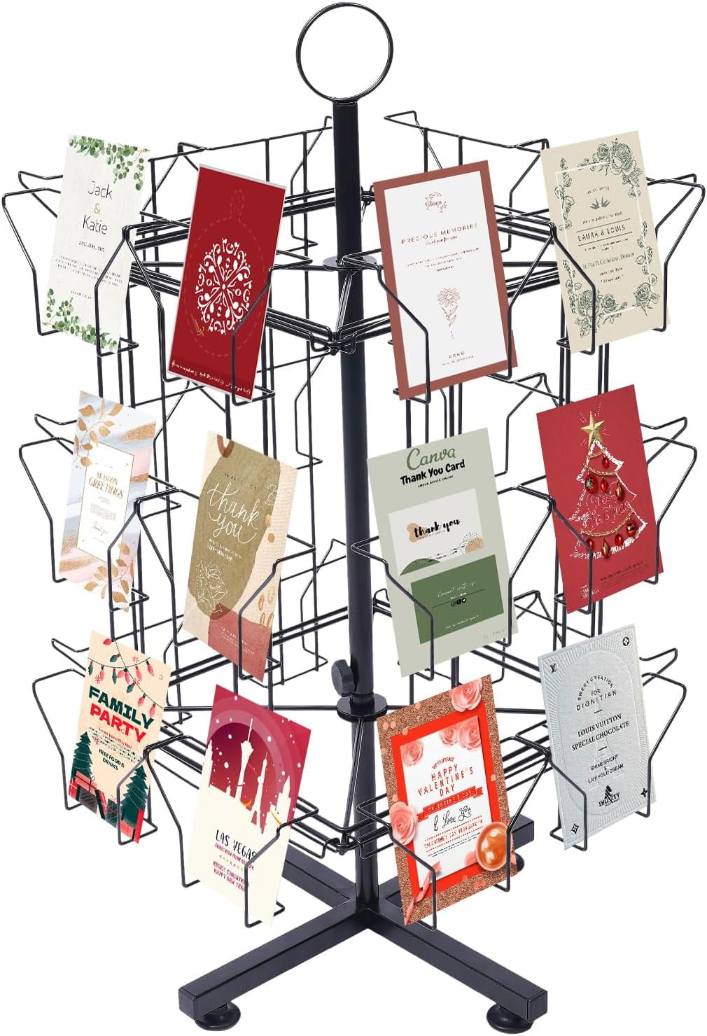 3-Tier Greeting Card Rack, 24 Pocket Display Stand Spinning, Metal ...