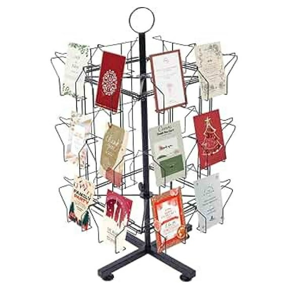 3-Tier Greeting Card Rack, 24 Pocket Display Stand Spinning, Metal ...