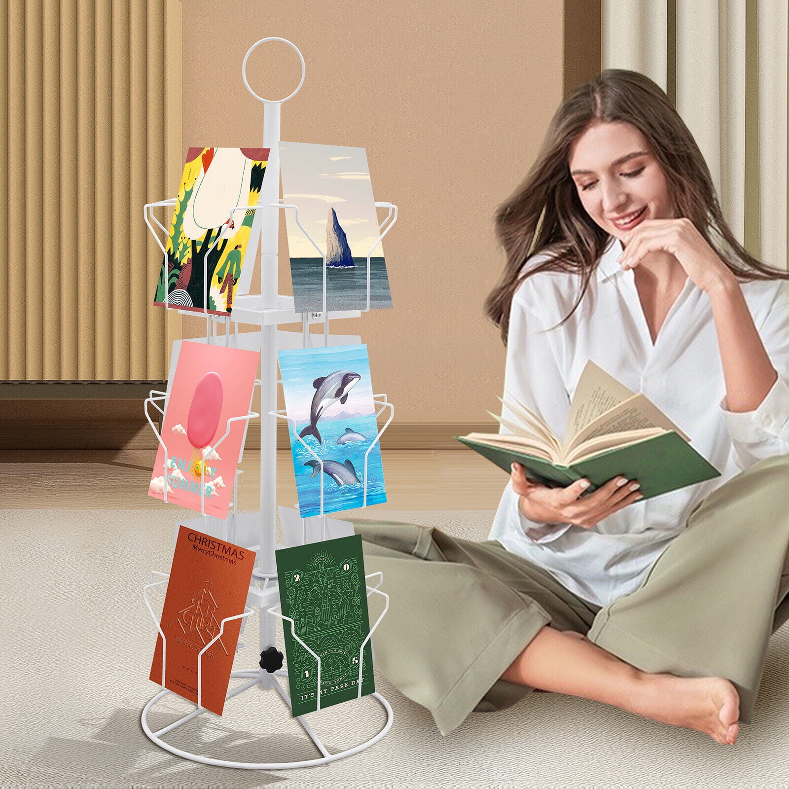 3 Tier Greeting Card Rack Spins 12 Pocket White Retail Display Rotating ...