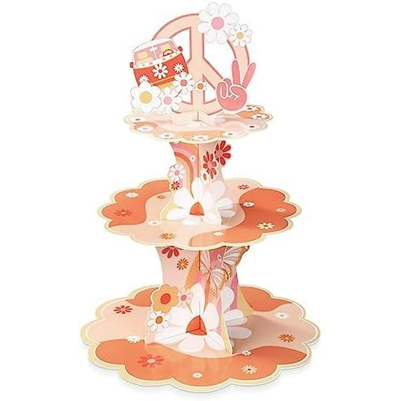 3 Tier Groovy Cupcake Stand Two Groovy Party Decorations Boho Hippie ...