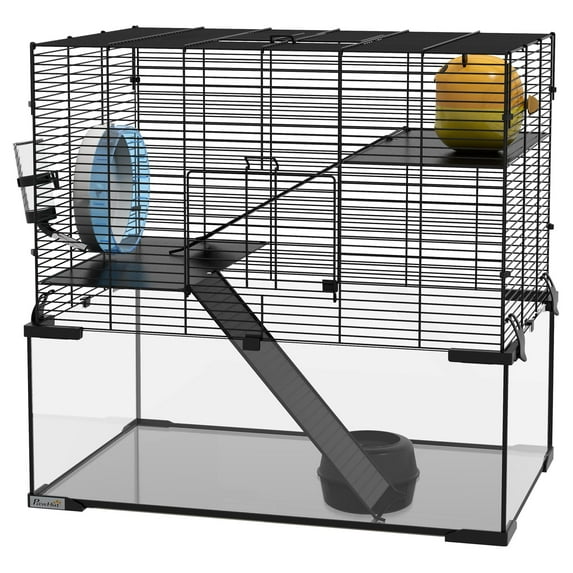 3-Tier Hamster Cage with Wheel Water Bottle Food Bowl for Small ...