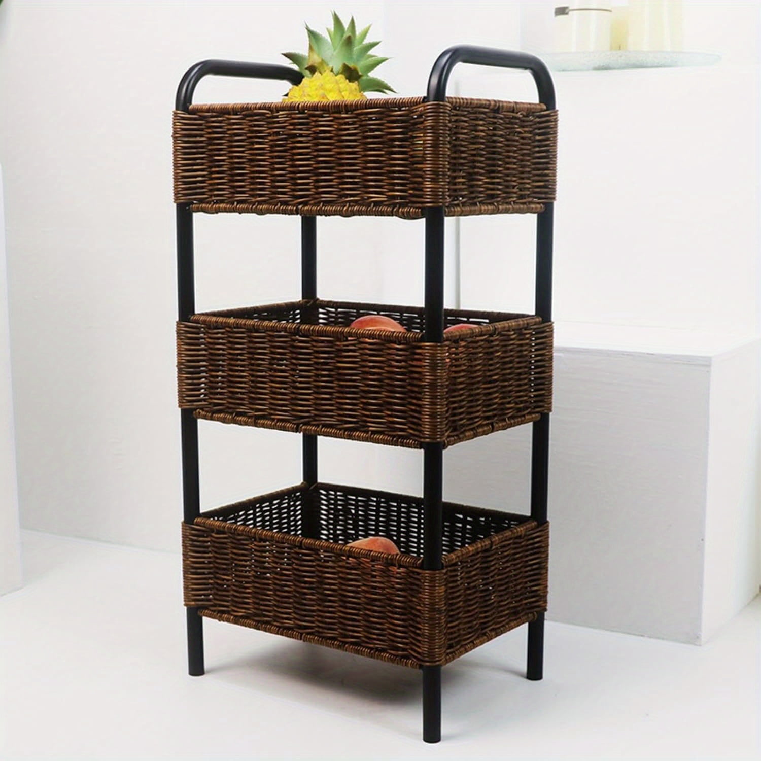 3-Tier Hand-Woven Rattan Storage Rack | Large Capacity Snack & Clutter ...