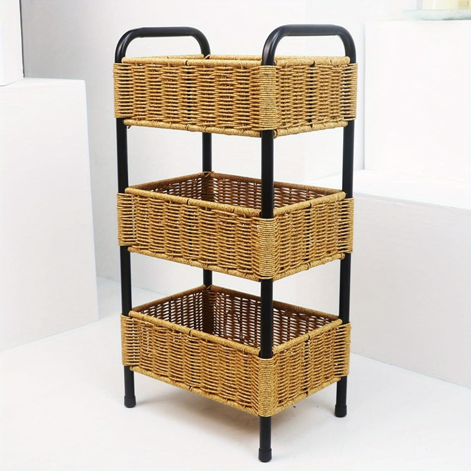 3-Tier Hand-Woven Rattan Storage Rack | Large Capacity Snack & Clutter ...
