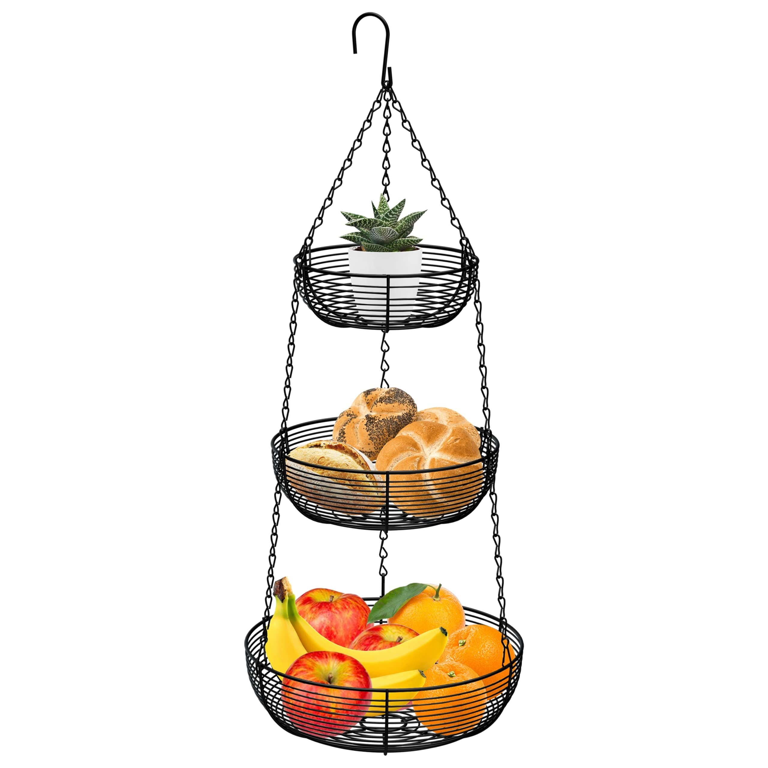 3-Tier Hanging Basket Fruit Organizer Kitchen Heavy Duty Wire Organizer ...
