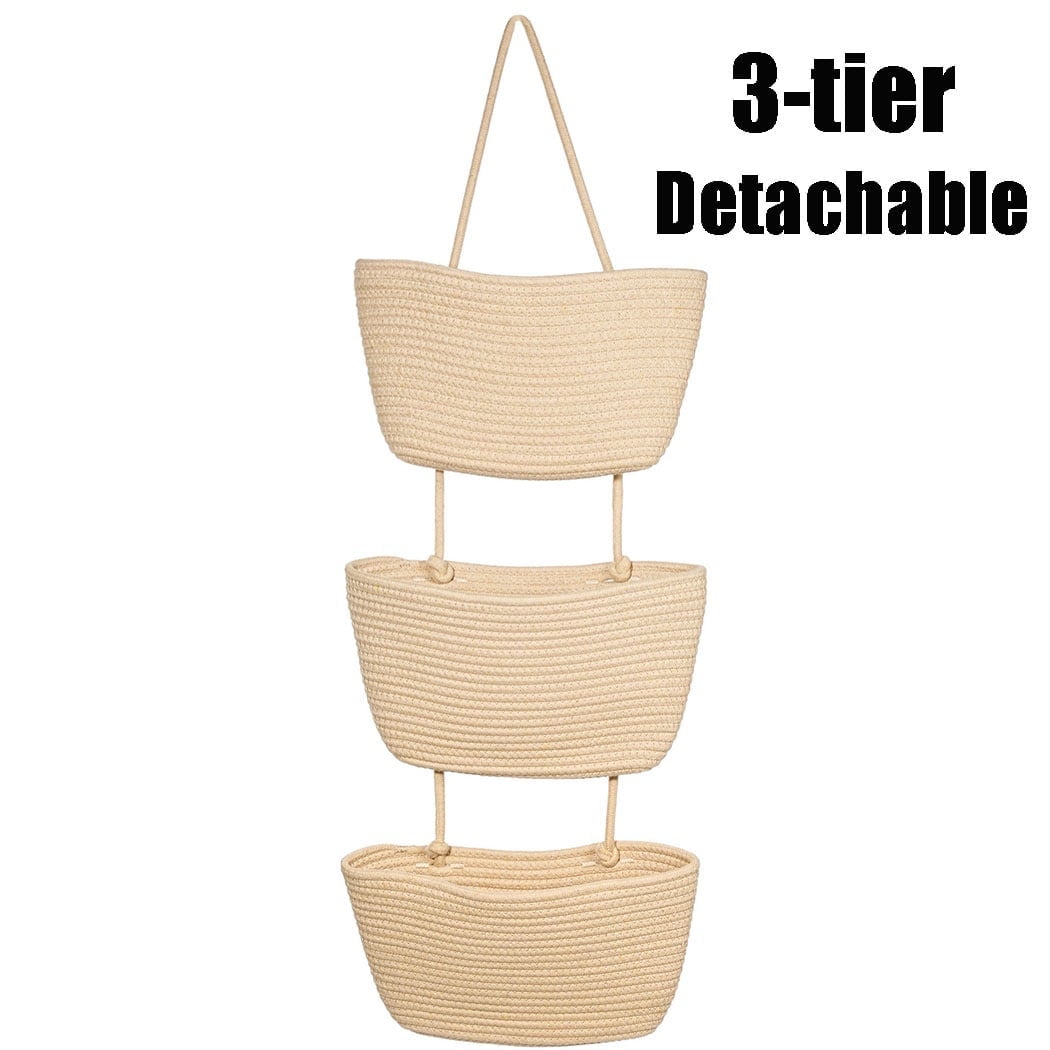 3 Tier Hanging Baskets with Hooks, Large Wall Storage Organizer for ...