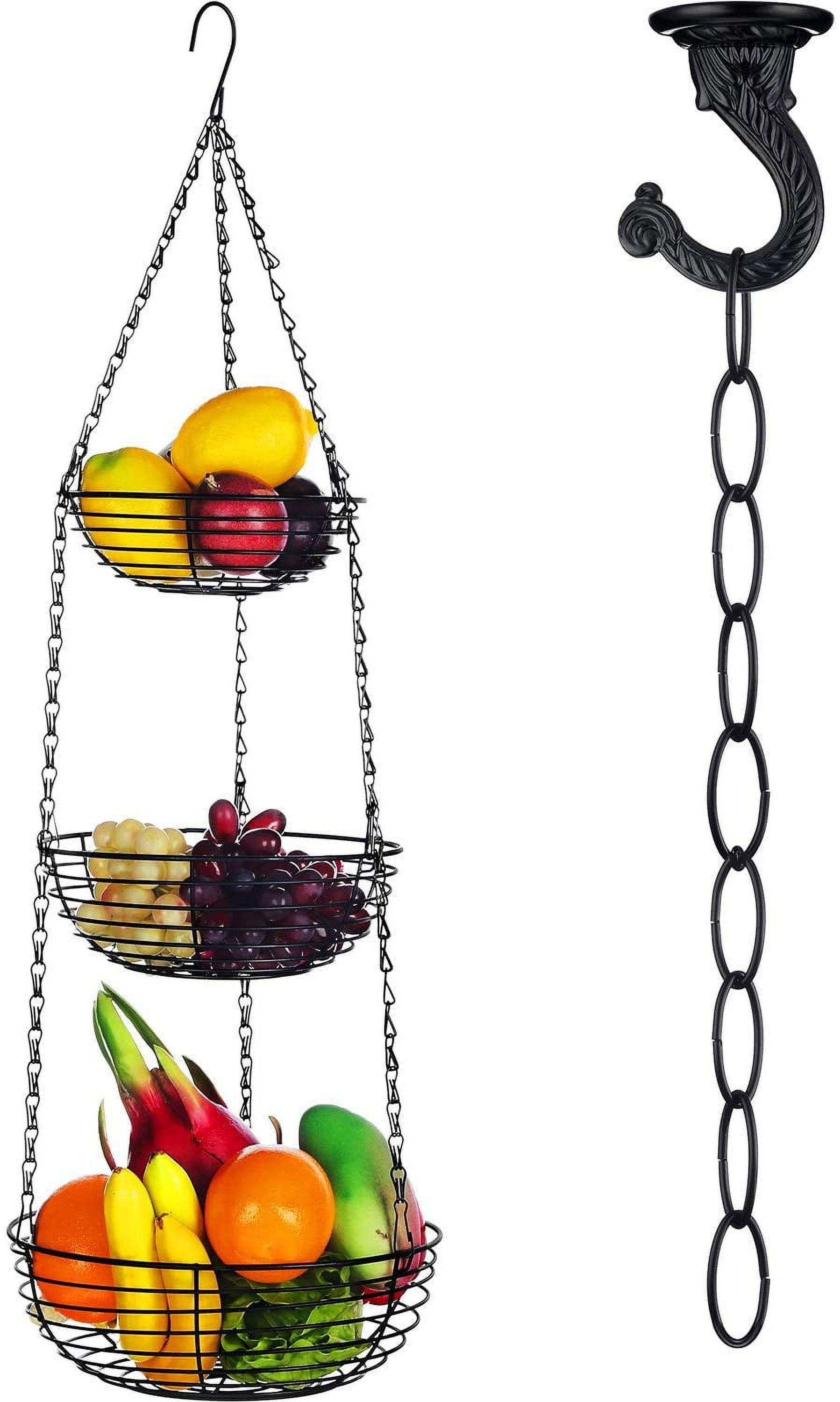 3-Tier Hanging Fruit Basket Vegetable Storage Wire Basket with 16 Inch ...