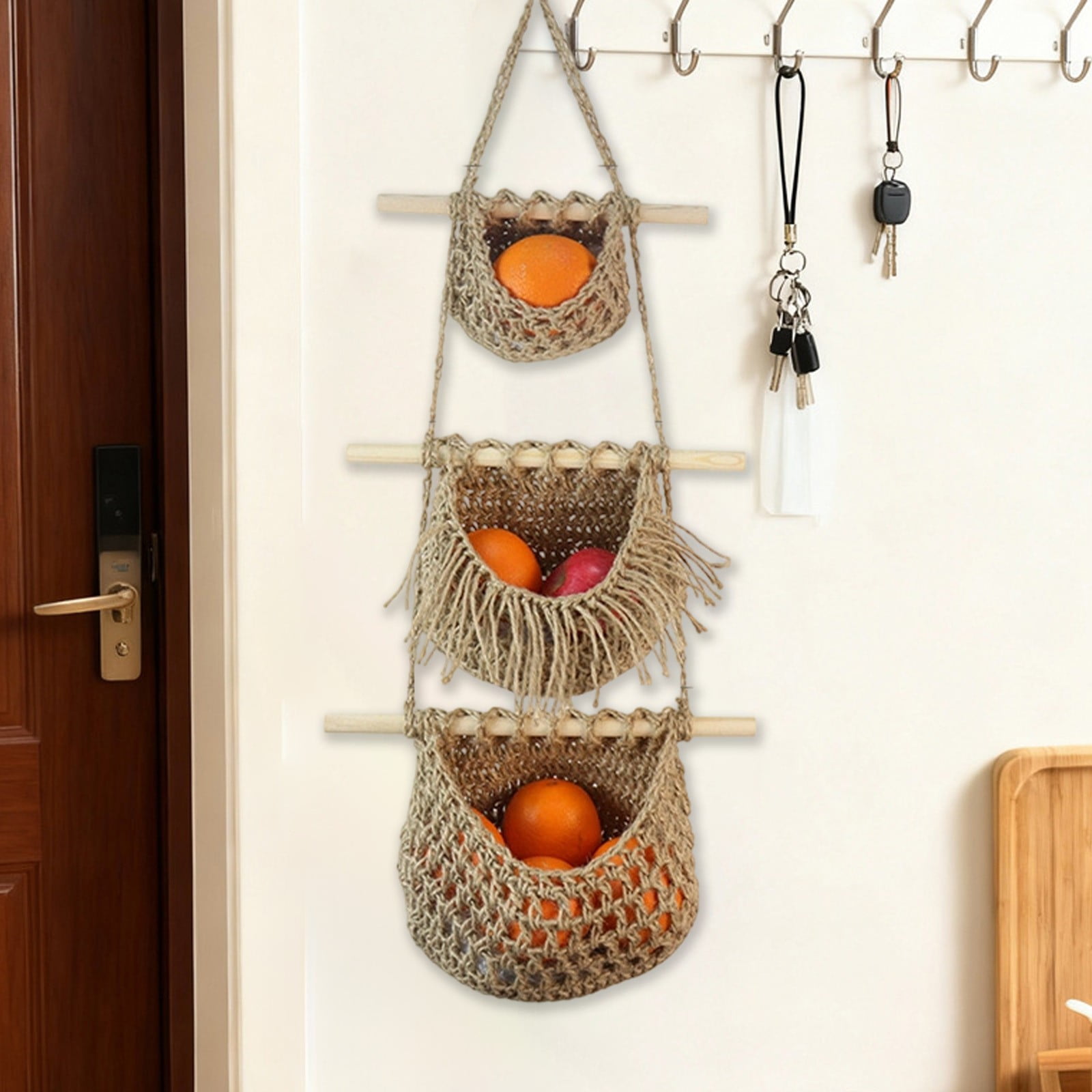 3 Tier Hanging Fruit Basket, Wall Hanging Vegetable Fruit Baskets ...
