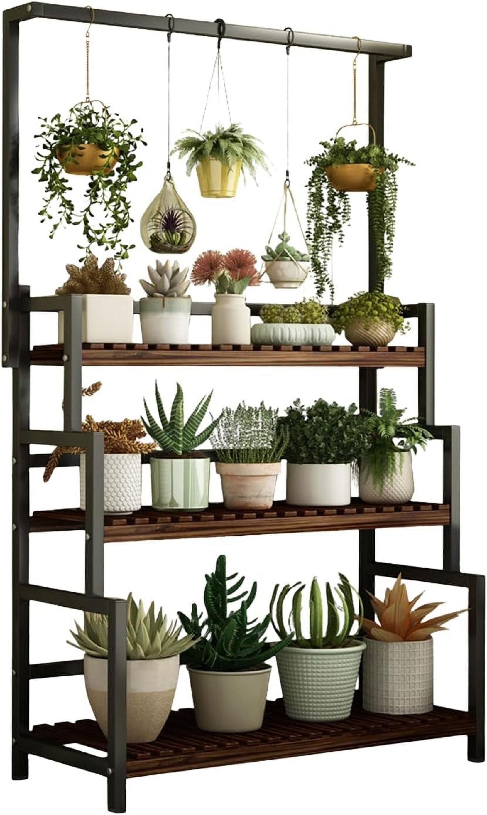 3-Tier Hanging Plant Stand, Planter Shelves with Bar, Flower Pot ...