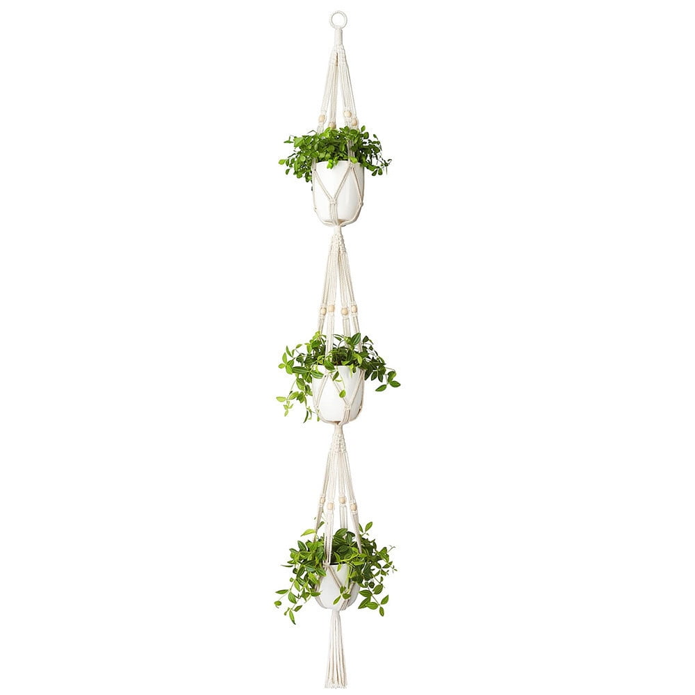 3 Tier Hanging Planter Basket Rope - Indoor Outdoor Plant Holder with ...