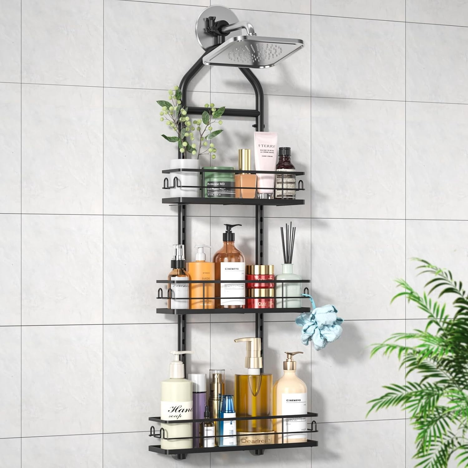 3 Tier Hanging Shower Head Caddy Adjustable Caddy Over Showerhead No ...