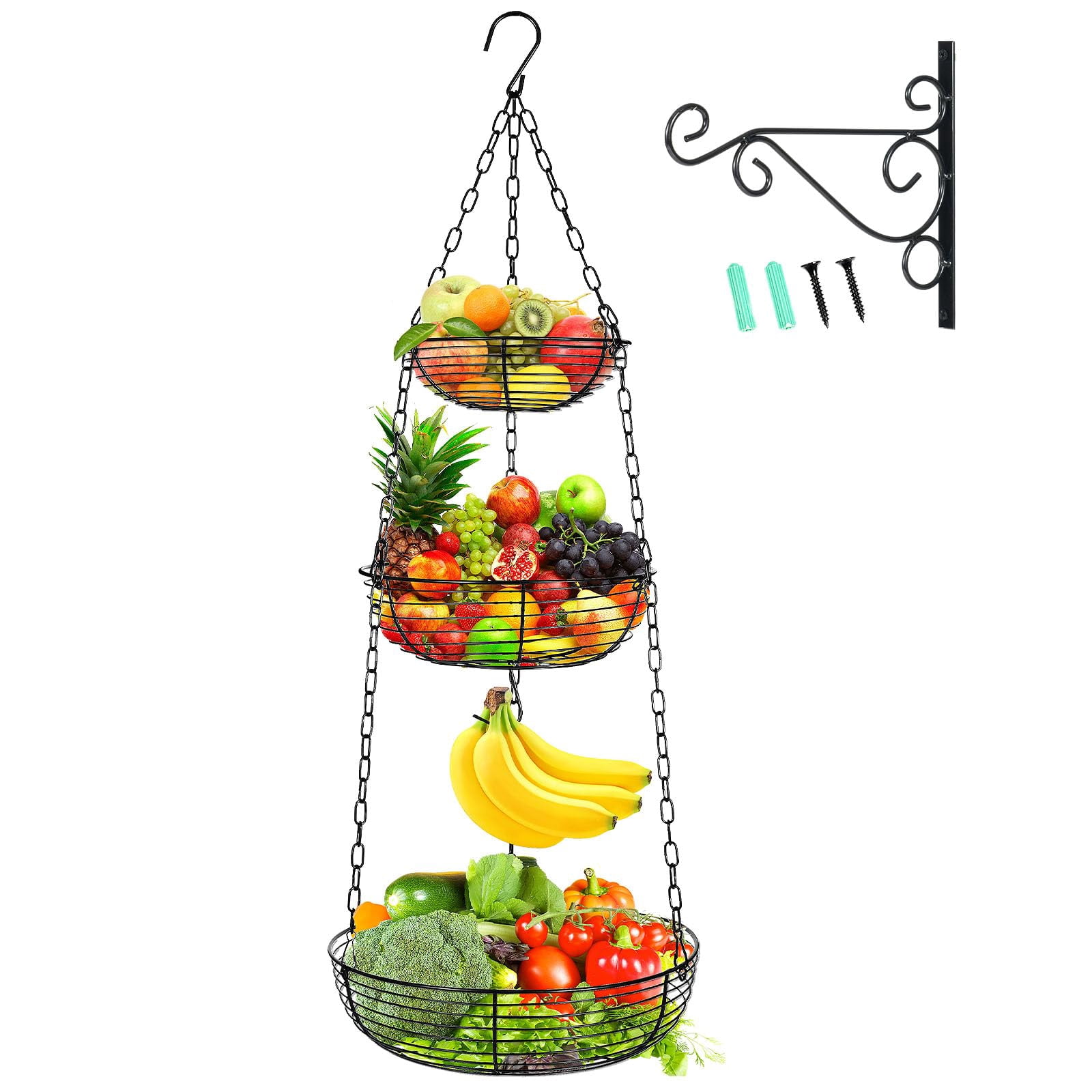 3 Tier Hanging Wire Produce Organizer Basket with Banana Hook - Walmart.com
