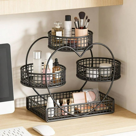 3-Tier Heart-Shaped Metal Storage Box, No Install Cosmetic & Snack ...