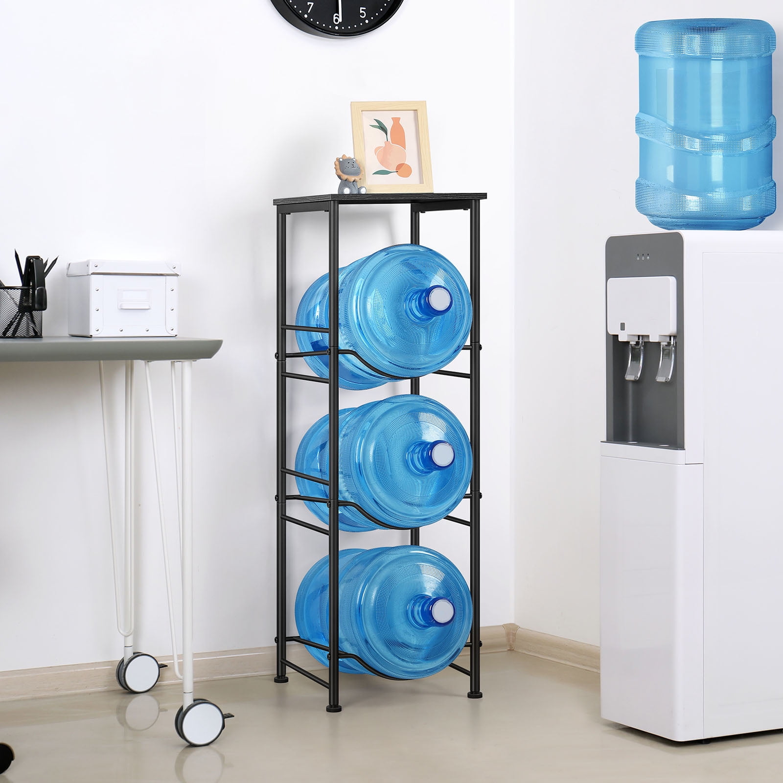 3-Tier Heavy-Duty 5-Gallon Water Bottle Rack with Top Shelf for Home ...