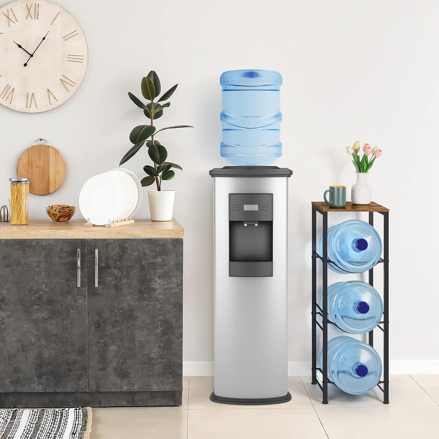 3-Tier Heavy-Duty 5-Gallon Water Bottle Rack with Top Shelf for Home ...