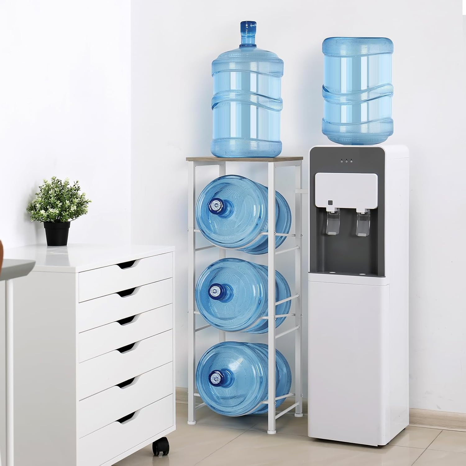 3-Tier Heavy-Duty 5-Gallon Water Bottle Rack with Top Shelf for Home ...