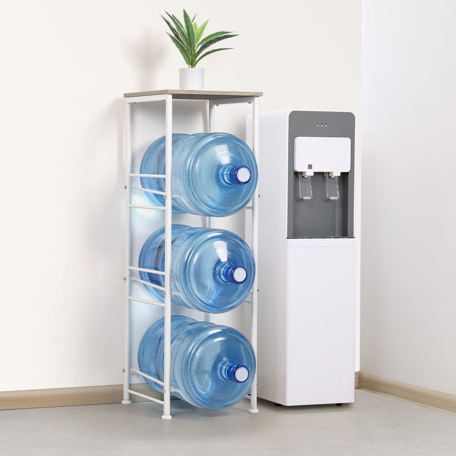 3-Tier Heavy-Duty 5-Gallon Water Bottle Rack with Top Shelf for Home ...
