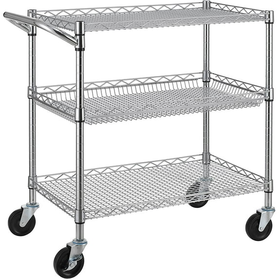 3 Tier Heavy Duty Commercial Grade Utility Cart, Wire Rolling Cart with ...