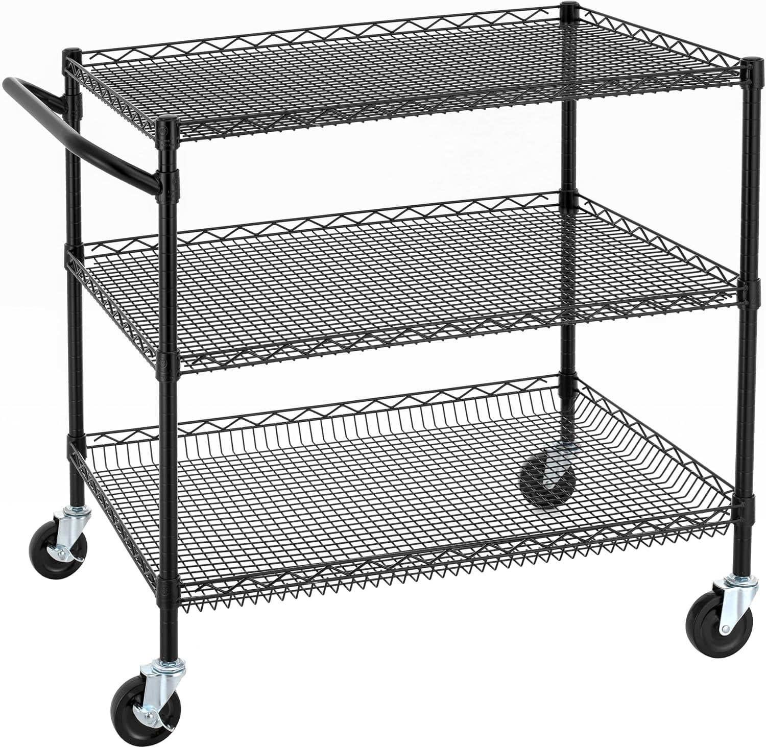 3 Tier Heavy Duty Commercial Grade Utility Cart, Wire Rolling Cart with ...