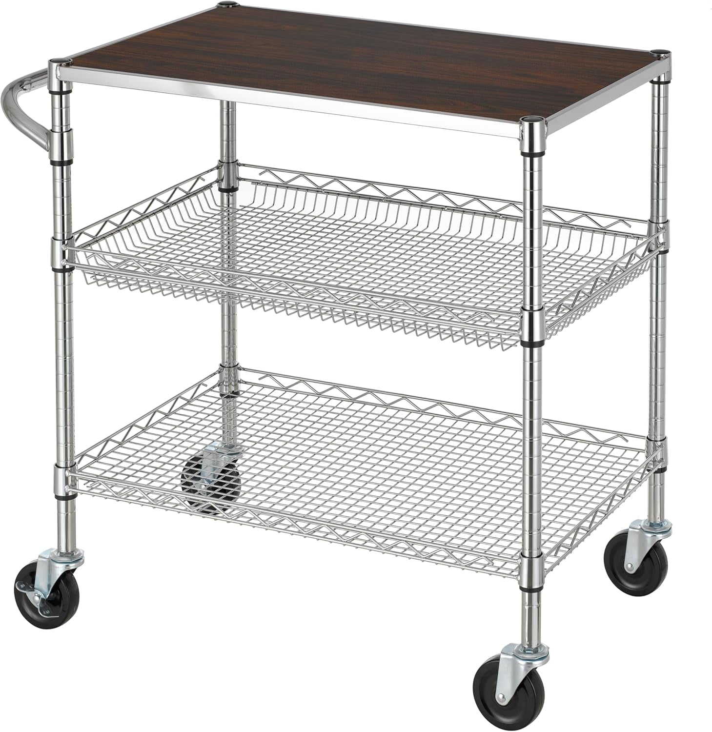 3 Tier Heavy Duty Commercial Grade Utility Cart with Wood Top, Wire ...