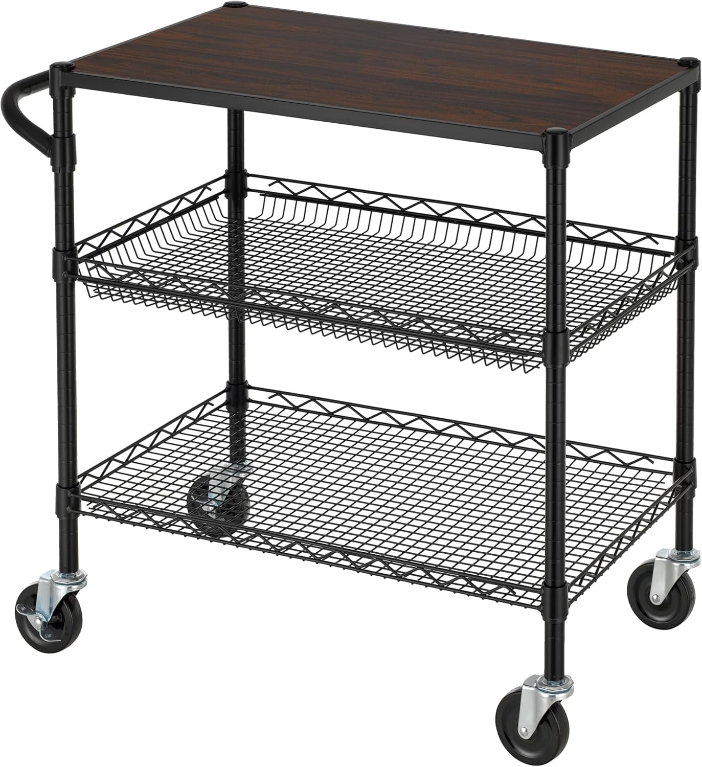 3 Tier Heavy Duty Commercial Grade Utility Cart with Wood Top, Wire ...