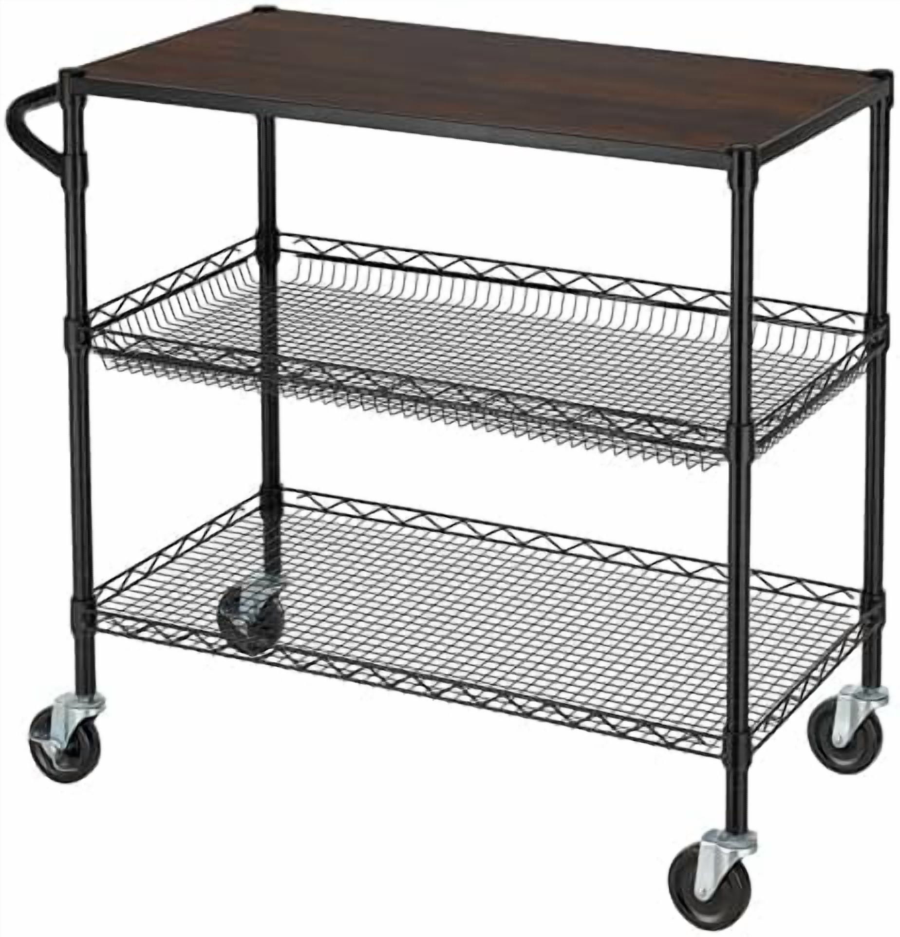 3 Tier Heavy Duty Commercial Grade Utility Cart with Wood Top, Wire ...