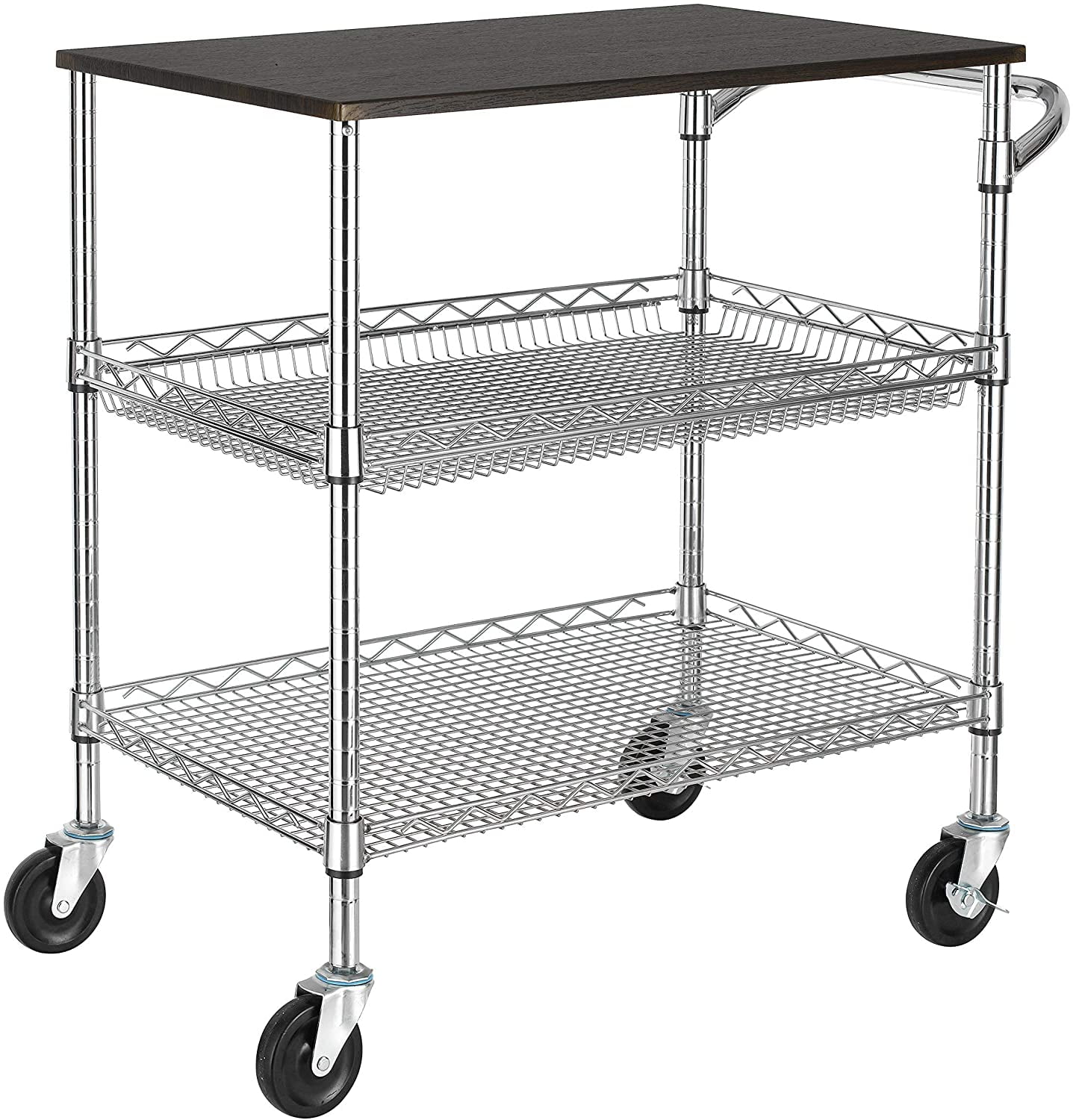3 Tier Heavy Duty Commercial Grade Utility Cart with Wood Top, Wire ...