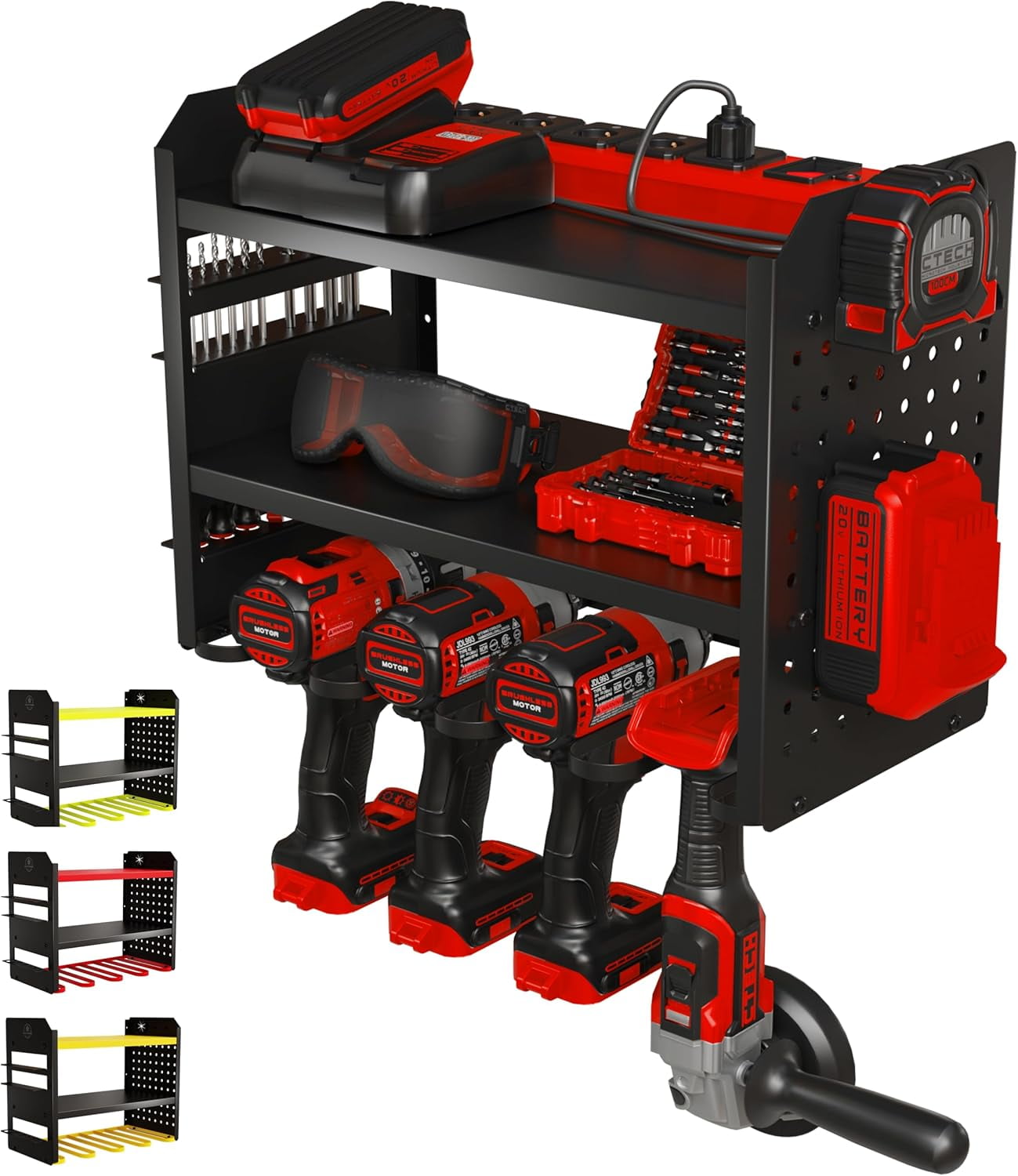 3-Tier Heavy-Duty Metal Power Tool Organizer Wall Mount, Hand Tool ...