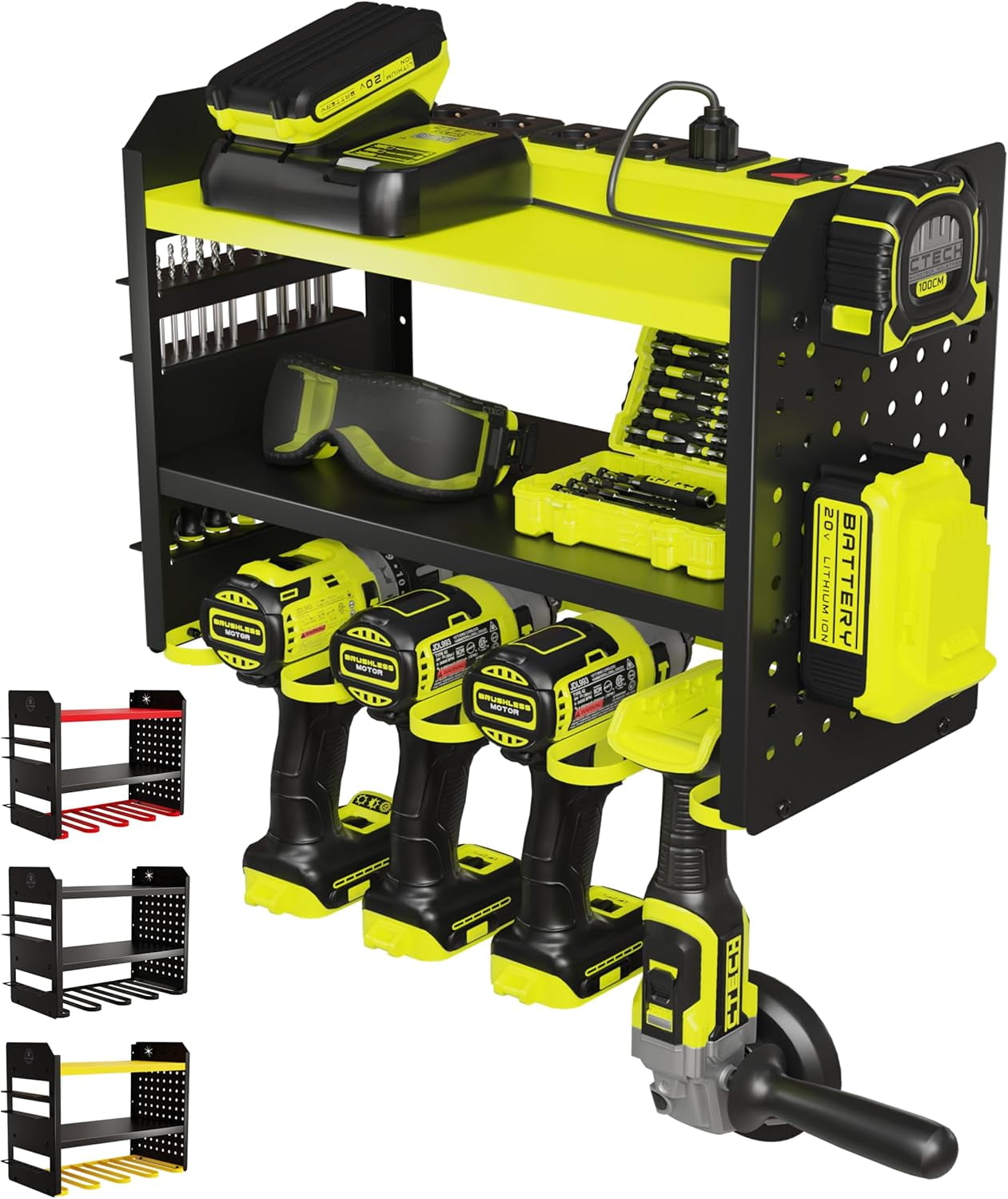 3-Tier Heavy-Duty Metal Power Tool Organizer Wall Mount with Hand Tool ...
