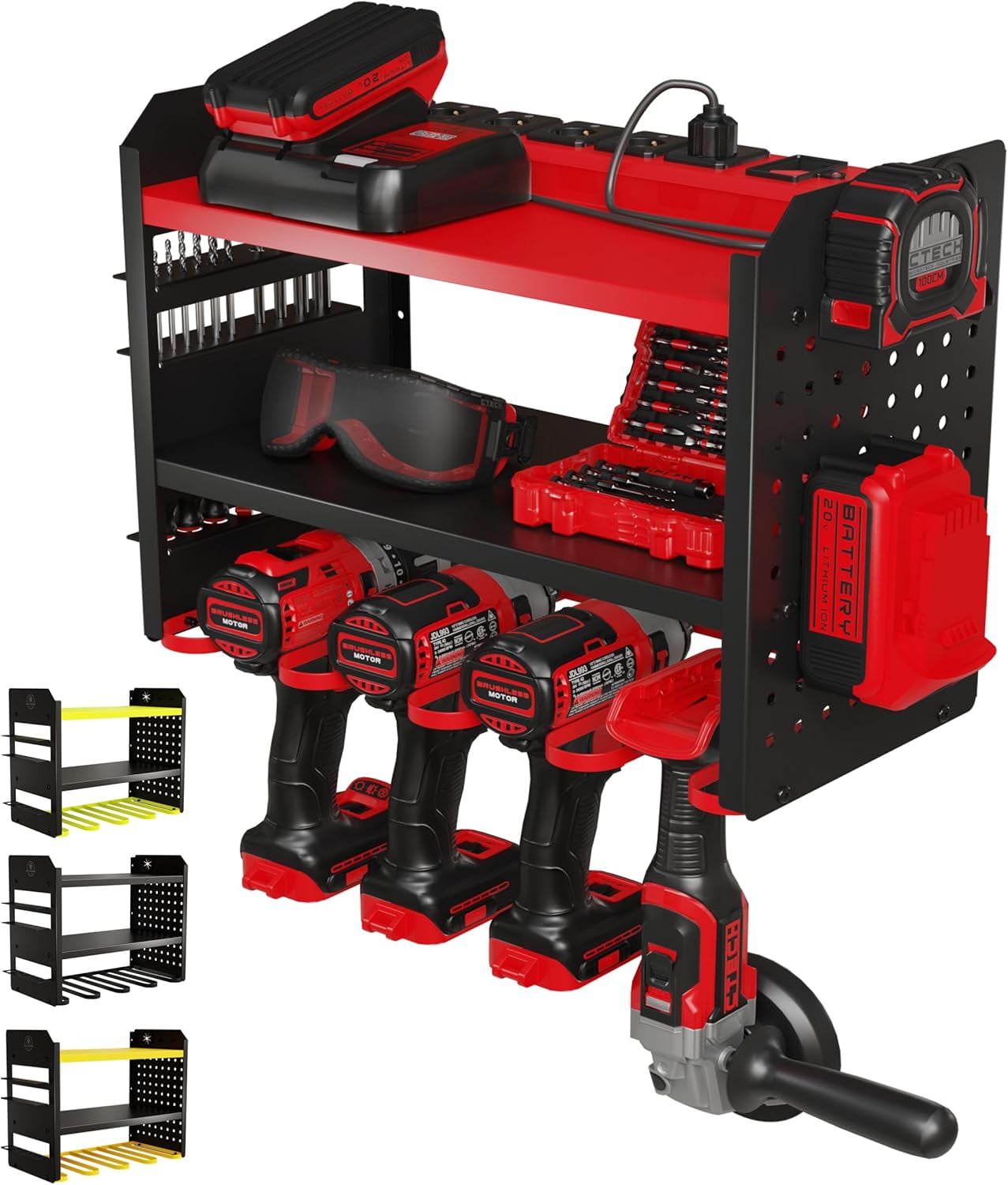 3-Tier Heavy-Duty Metal Power Tool Organizer Wall Mount with Hand Tool ...