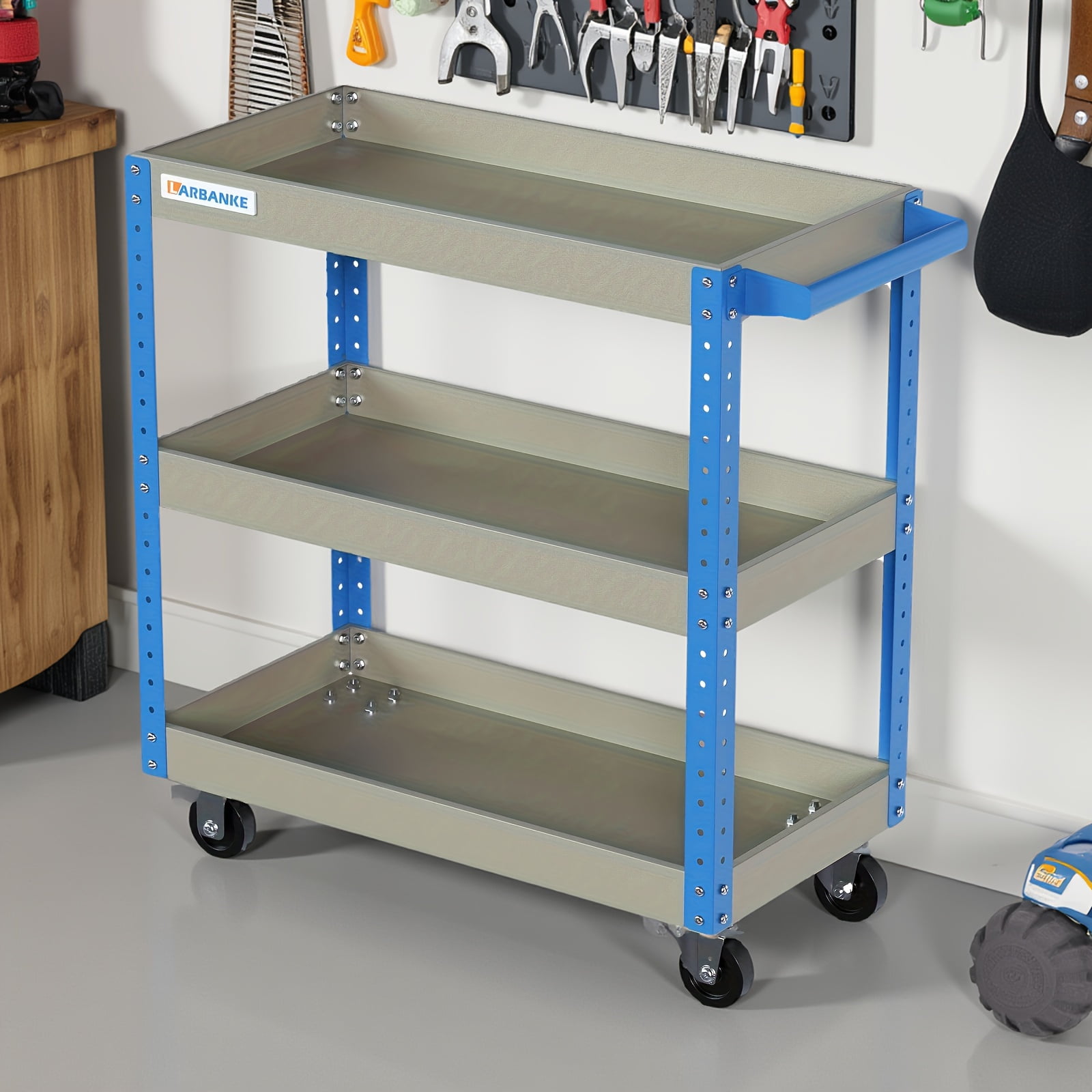 3-Tier Heavy-Duty Metal Rolling Tool Cart (500 lbs Capacity) - Locking ...