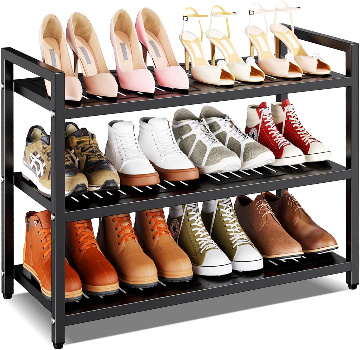 3-Tier Heavy Duty Metal Shoe Rack, 200 lbs Load Capacity Shoe Organizer ...