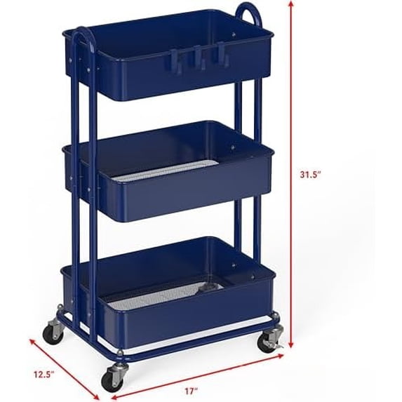 3-Tier Heavy Duty Metal Utility Rolling Cart, Navy - Walmart.com