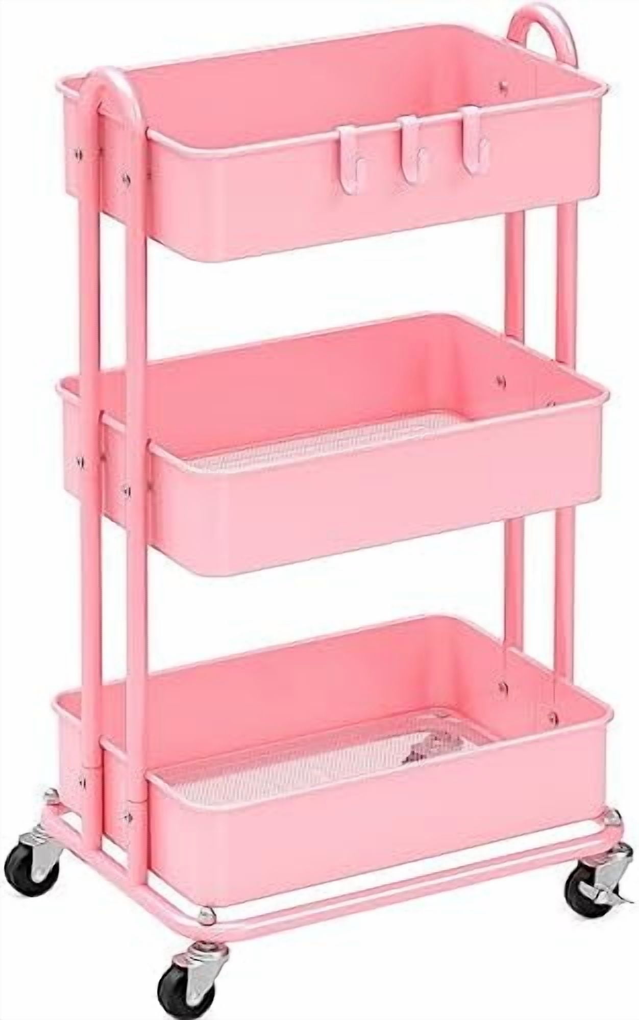 3-Tier Heavy Duty Metal Utility Rolling Cart, Pink - Walmart.com