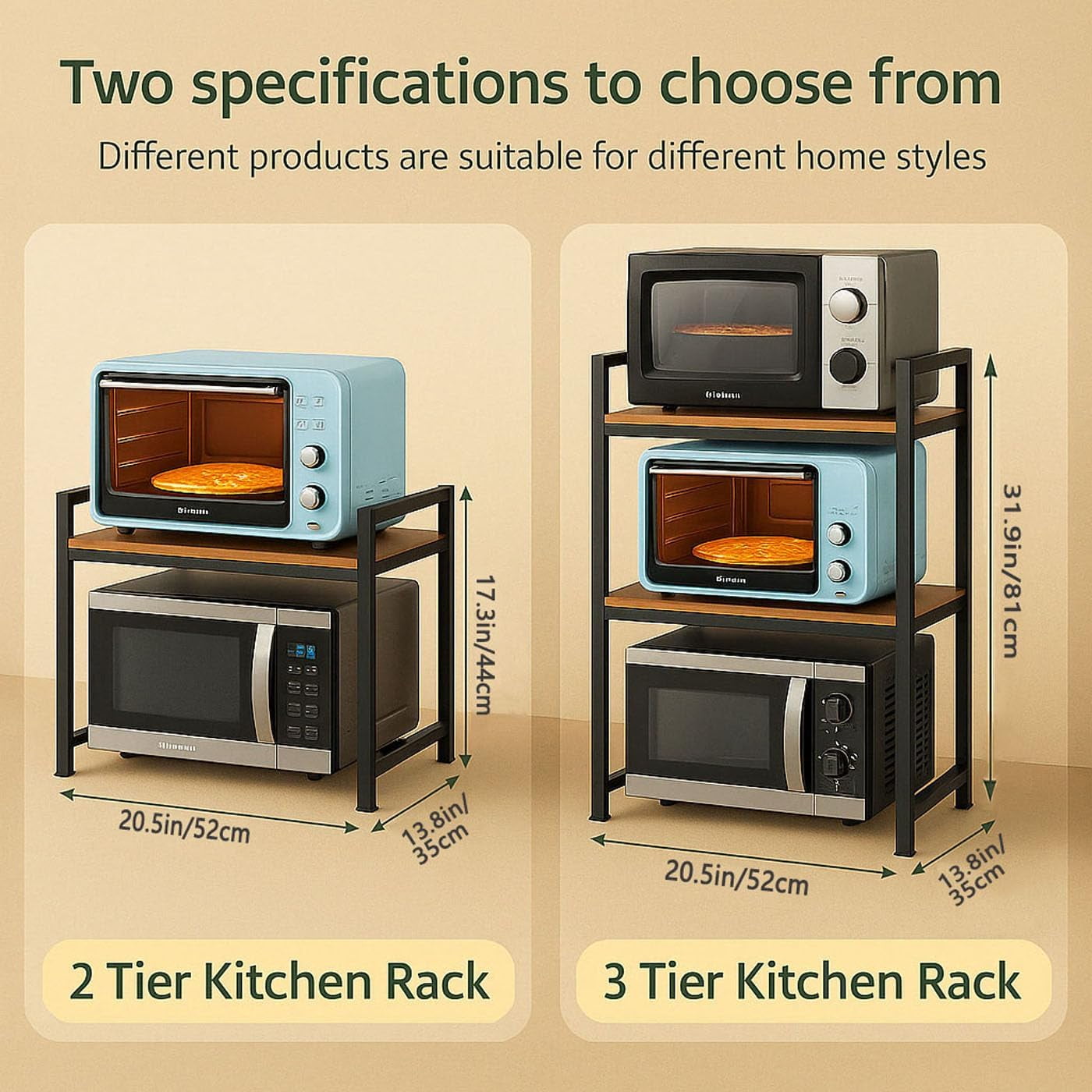 3-Tier Heavy Duty Microwave Stand, Carbon Steel Kitchen Shelf ...