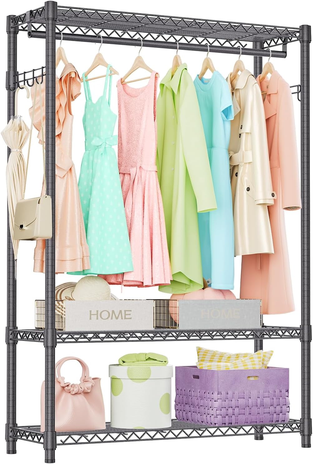 3 Tier Heavy Duty Rolling Garment Rack Wire Clothes Rack for Hanging ...