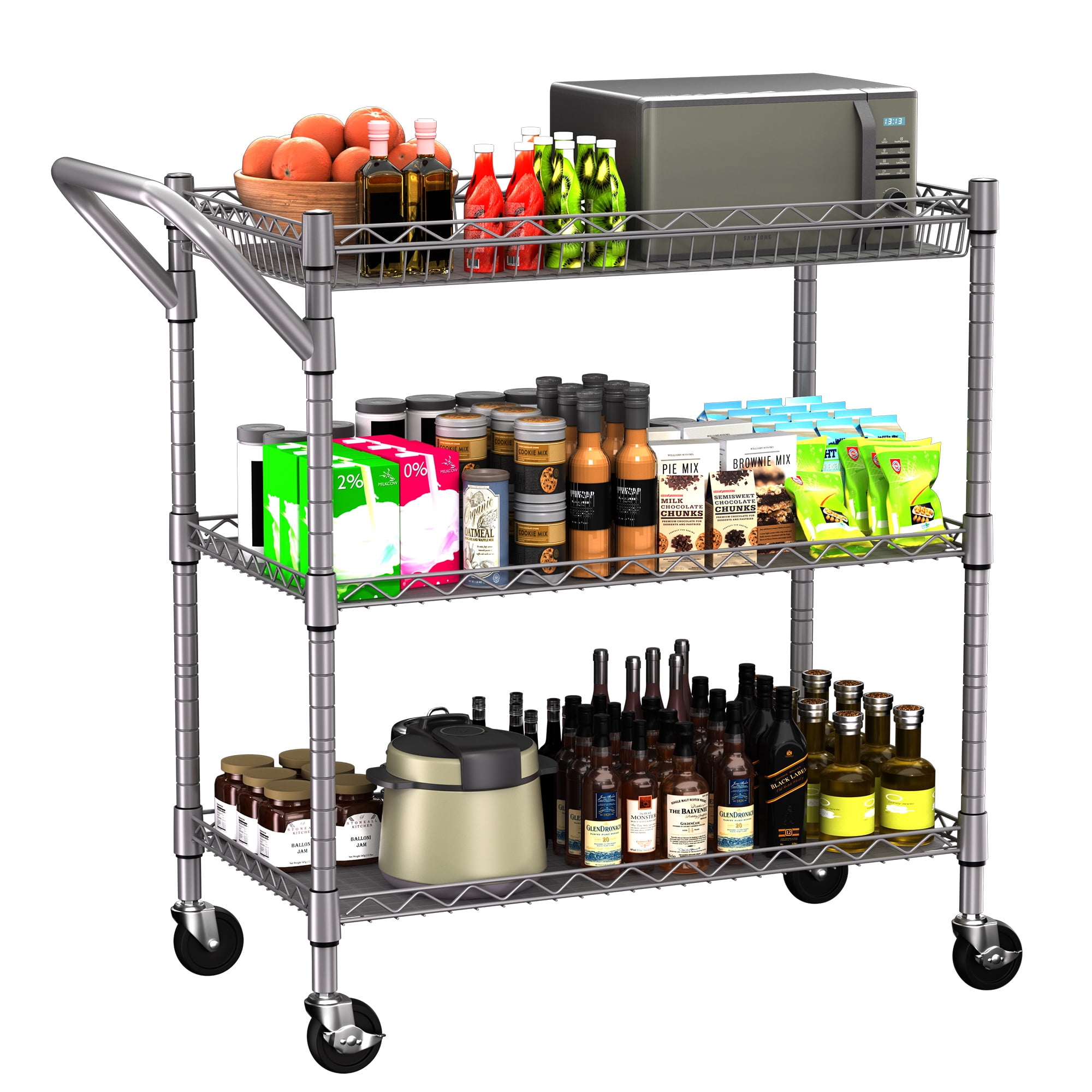 3 Tier Heavy Duty Rolling Utility Cart,18" D x 30" W x 36.6" H Rolling ...