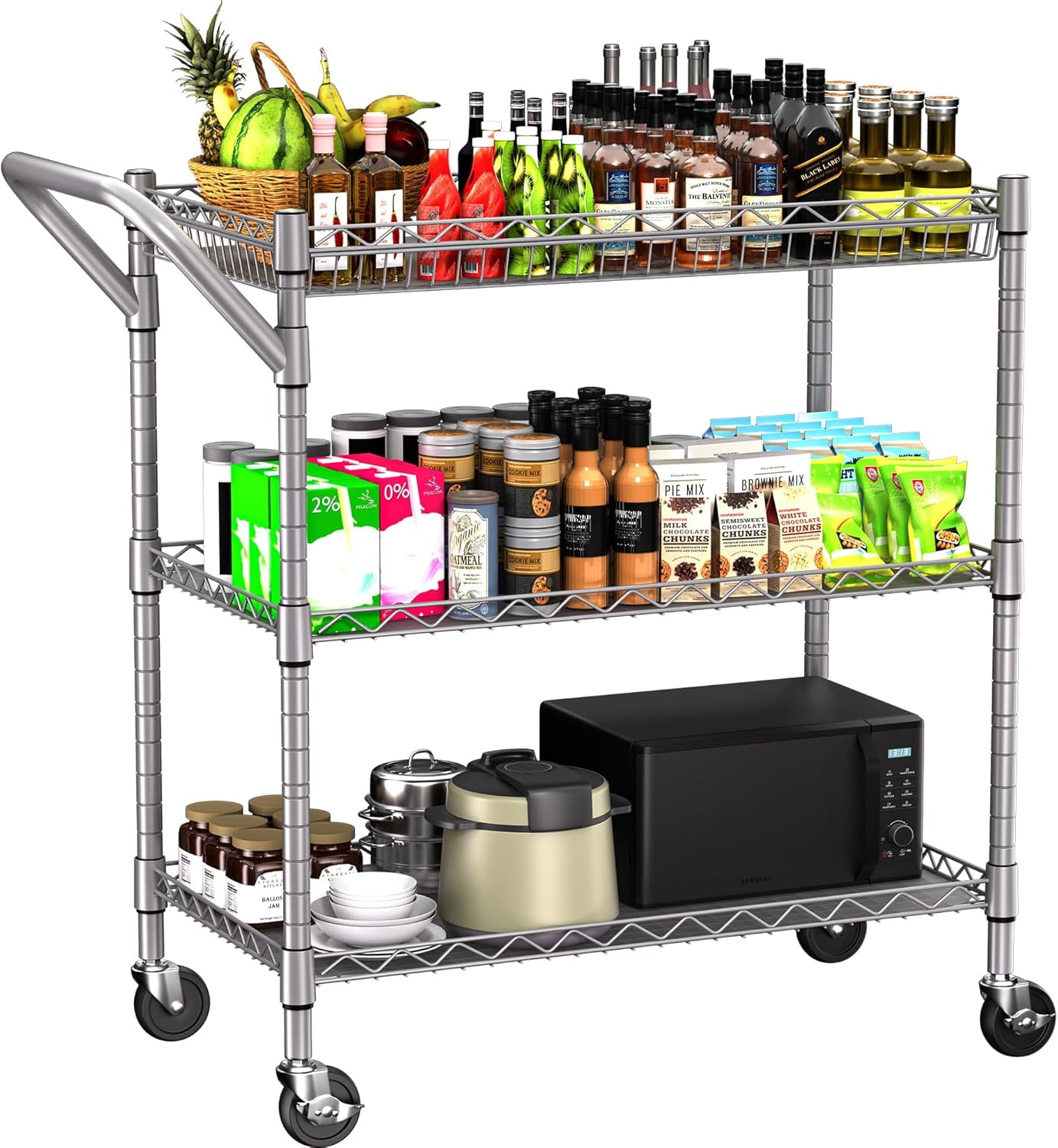3 Tier Heavy Duty Rolling Utility Cart,18" D x 30" W x 36.6" H Rolling ...