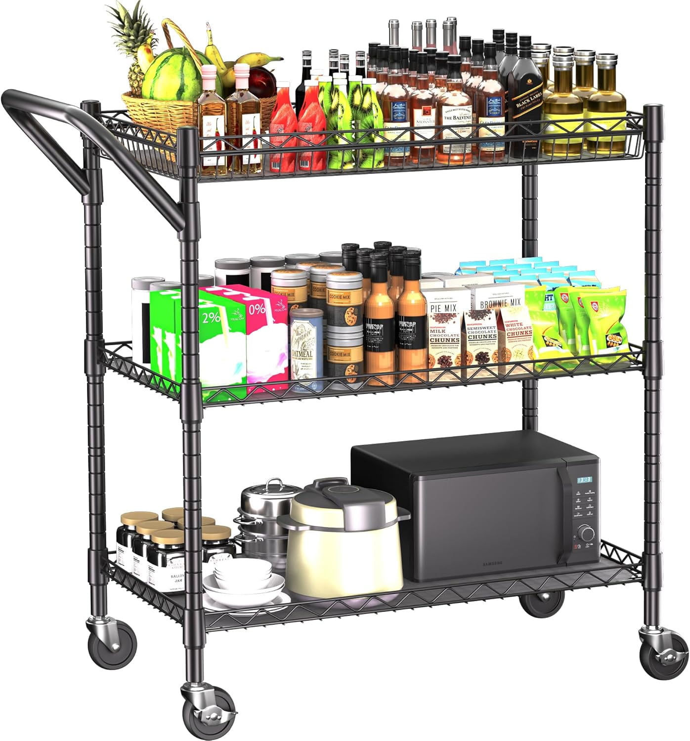 3 Tier Heavy Duty Rolling Utility Cart,18" D x 30" W x 36.6" H Rolling ...