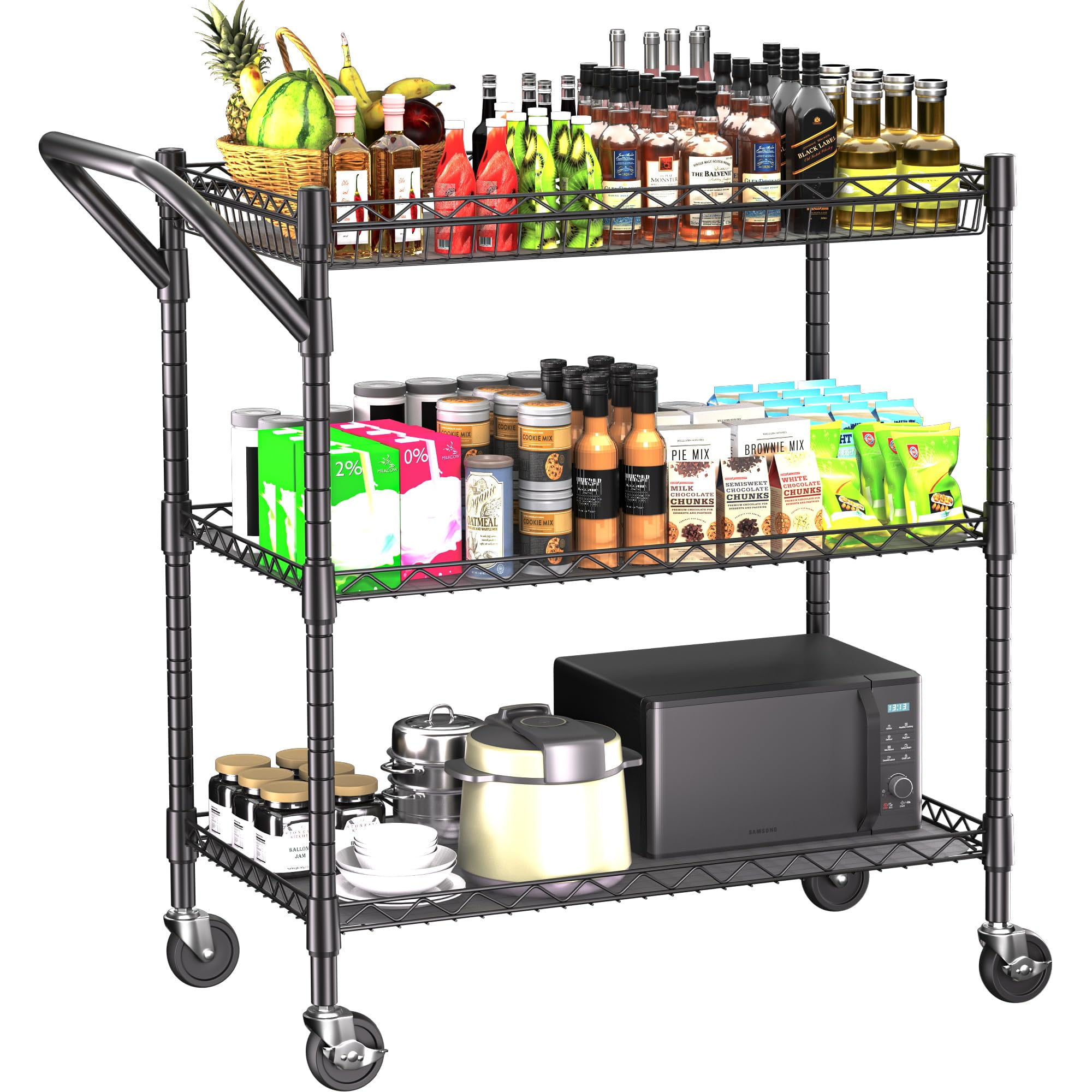 3 Tier Heavy Duty Rolling Utility Cart,18" D x 30" W x 36.6" H Rolling ...