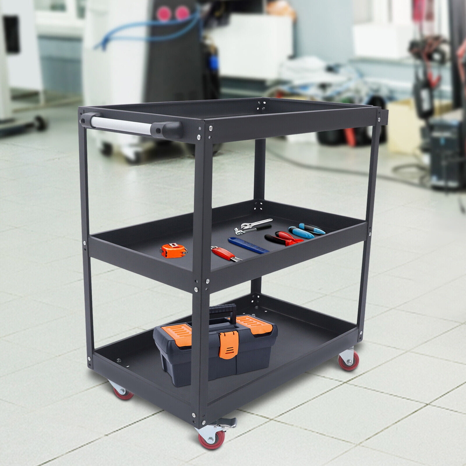 3-Tier Heavy Duty Rolling Utility Tool Cart Service Organizer Storage ...