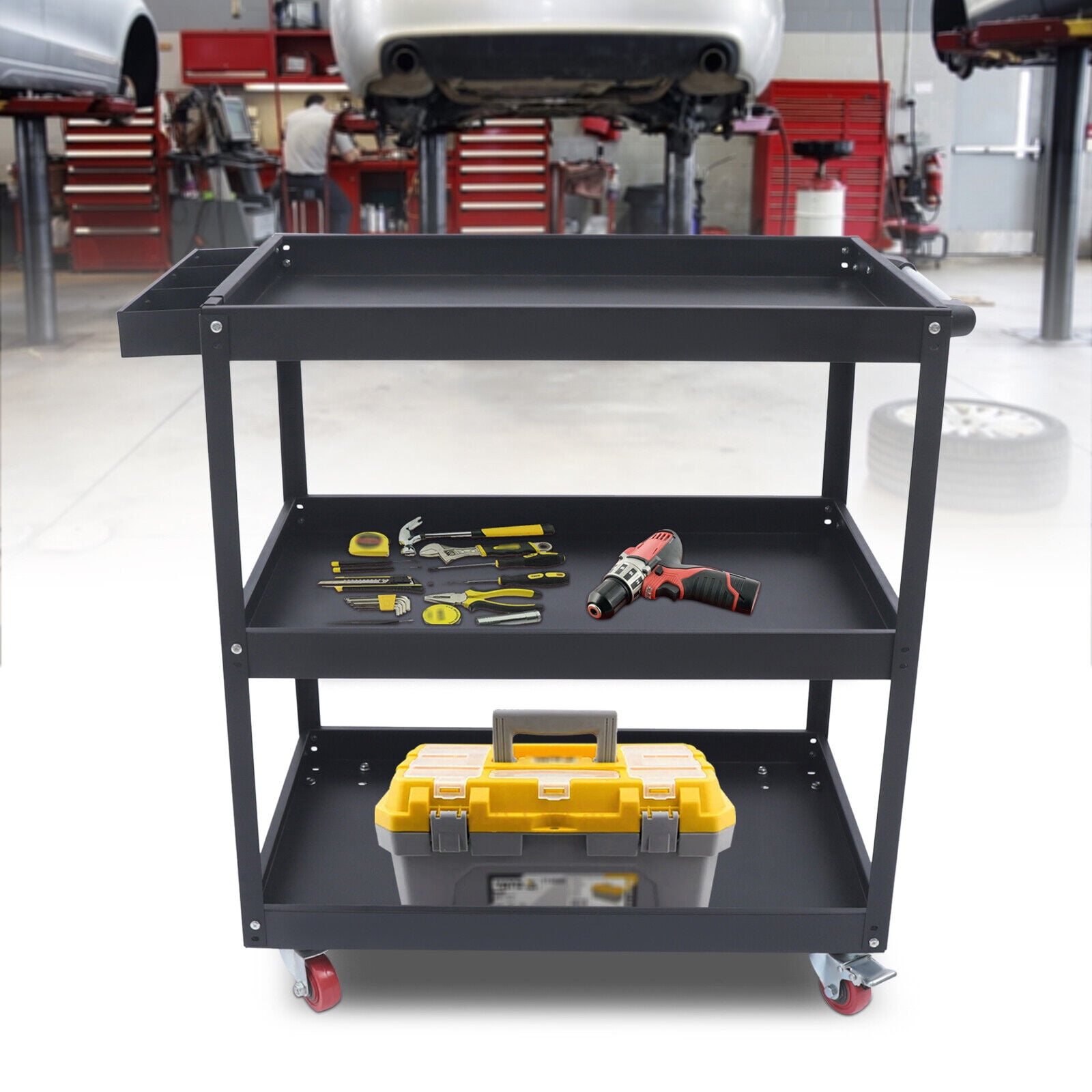 3-Tier Heavy Duty Rolling Utility Tool Cart Service Organizer Storage ...