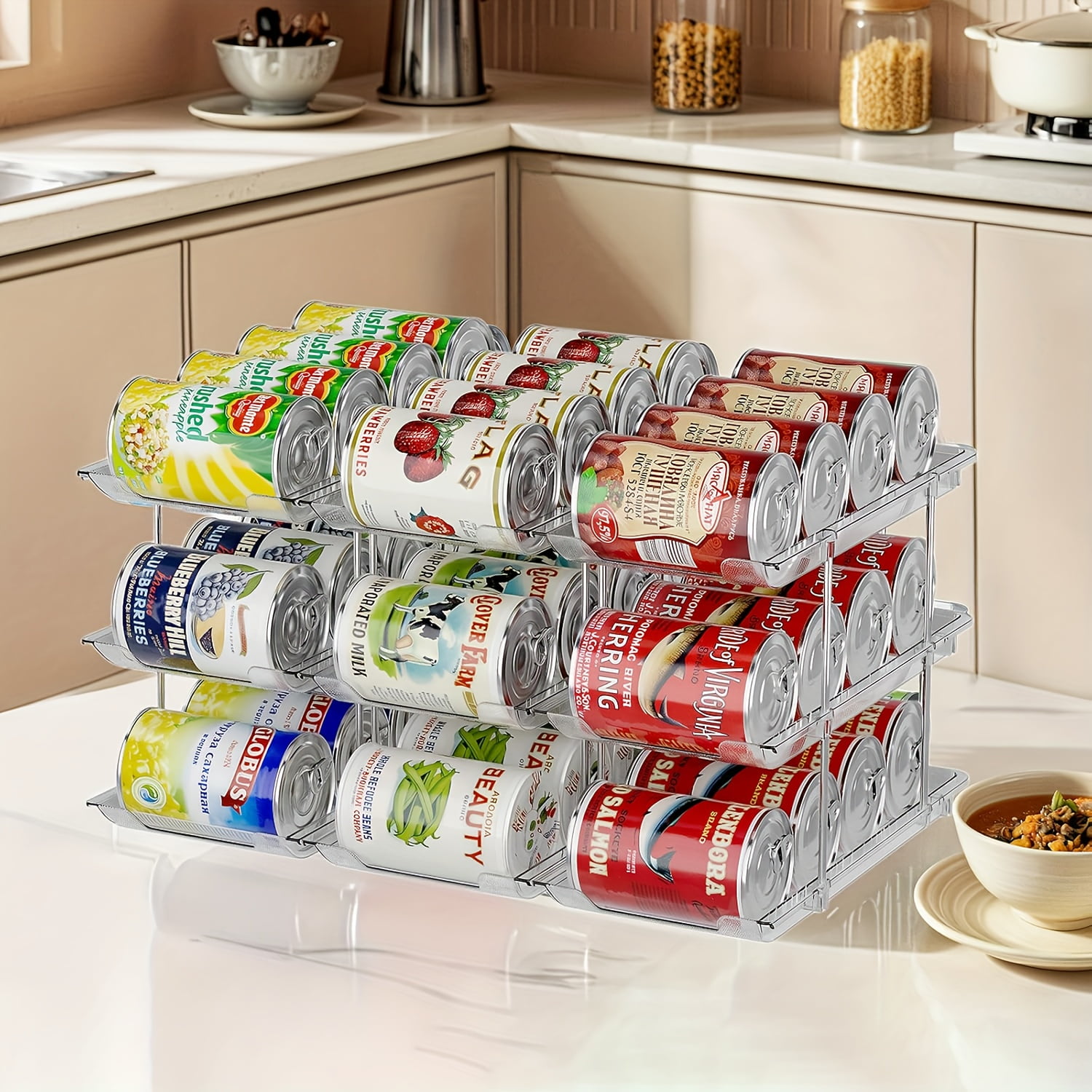 3-Tier Heavy-Duty Stackable Canned Food Storage Rack - Large Capacity ...