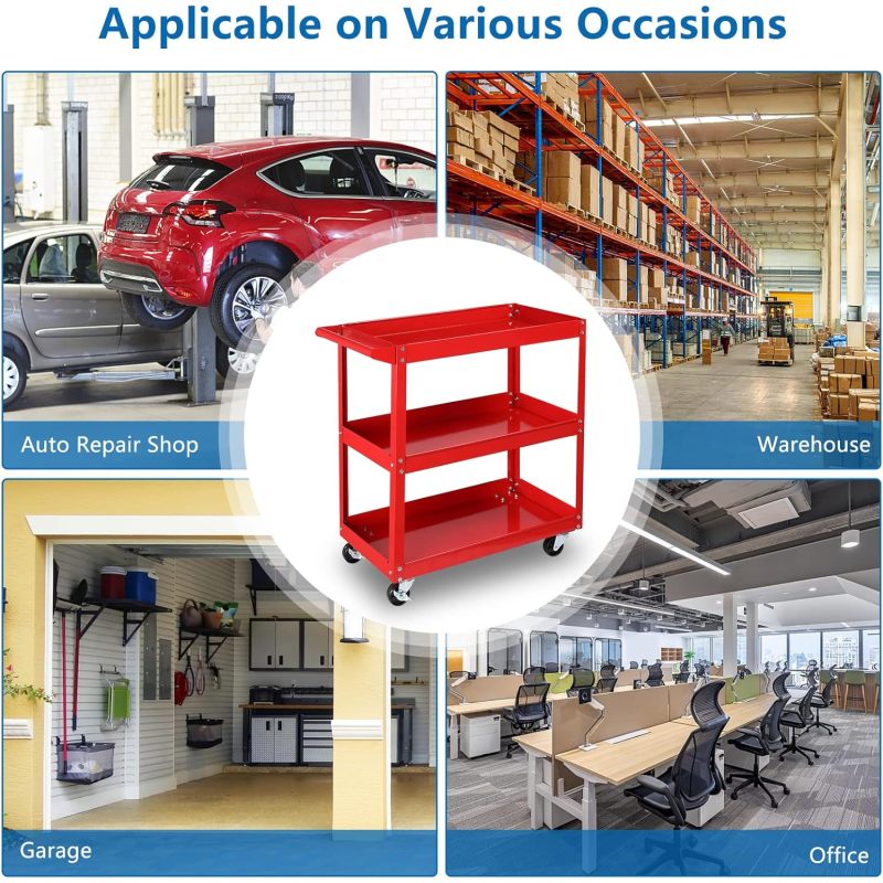 3-Tier Heavy-Duty Tool Cart – Rolling Mechanic Utility Cart with ...