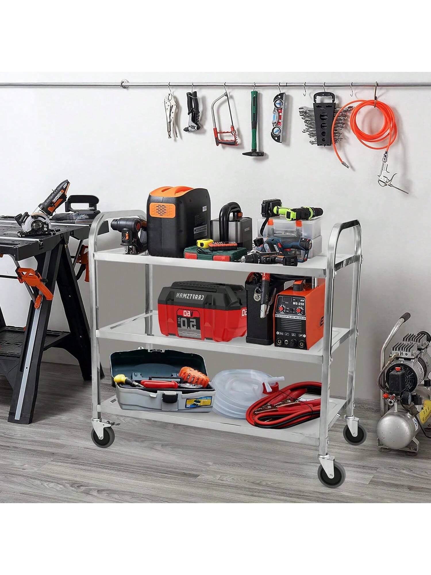 3 Tier Heavy Duty Trolley Rolling Cart, Stainless Steel Utility Cart ...