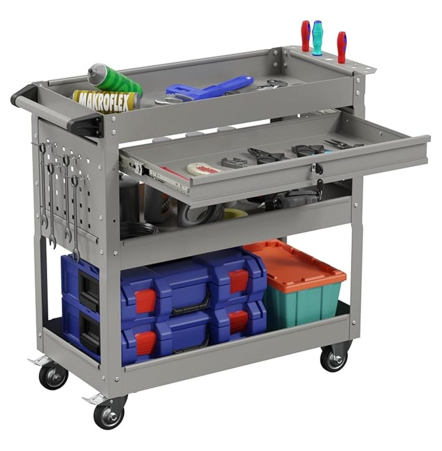 3-Tier Heavy Duty Utility Cart on Wheels, Rolling Tool Cart on Wheels ...